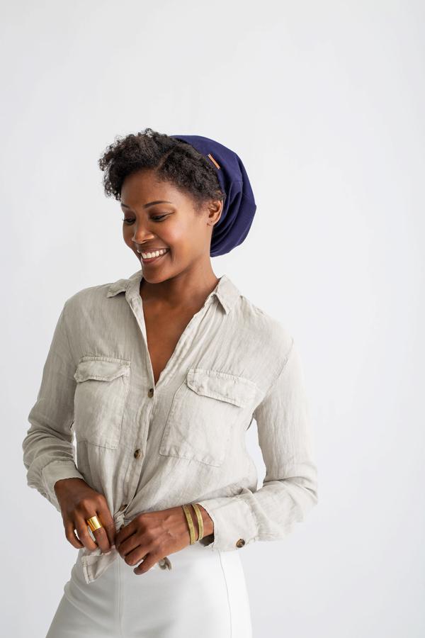 Navy Adjustable Slap | Satin-Lined Cap – Grace Eleyae